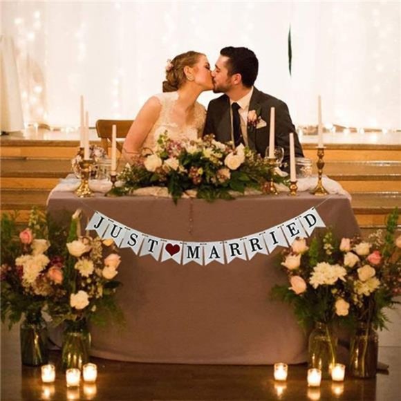 Art | Vintage Just Married Banner Wedding Bunting Photo Booth Props ...